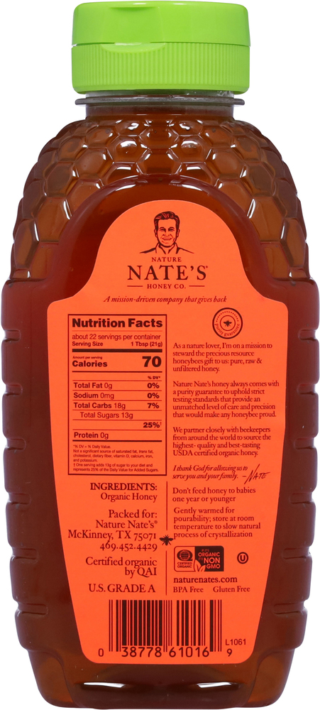 Nature Nate's Honey Co. Honey, 100% Pure, Organic, Raw & Unfiltered-Planogram-Back