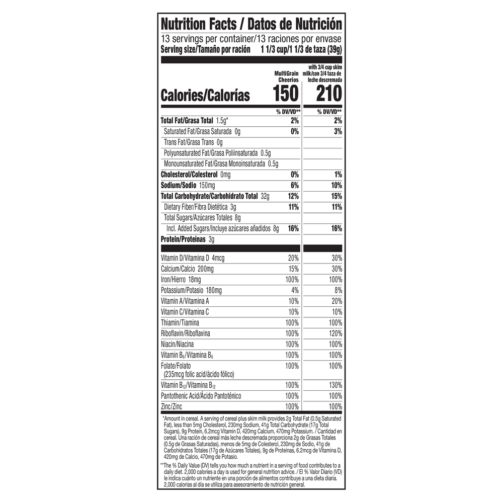 Cheerios Cereal, Multi Grain, Family Size-Nutrition-Facts