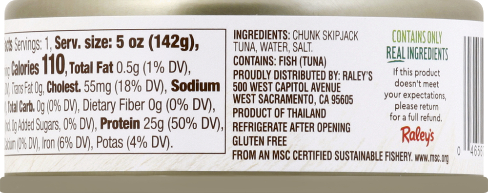 Raley's Purely Made Skipjack Tuna Chunk in Water-Planogram-Back