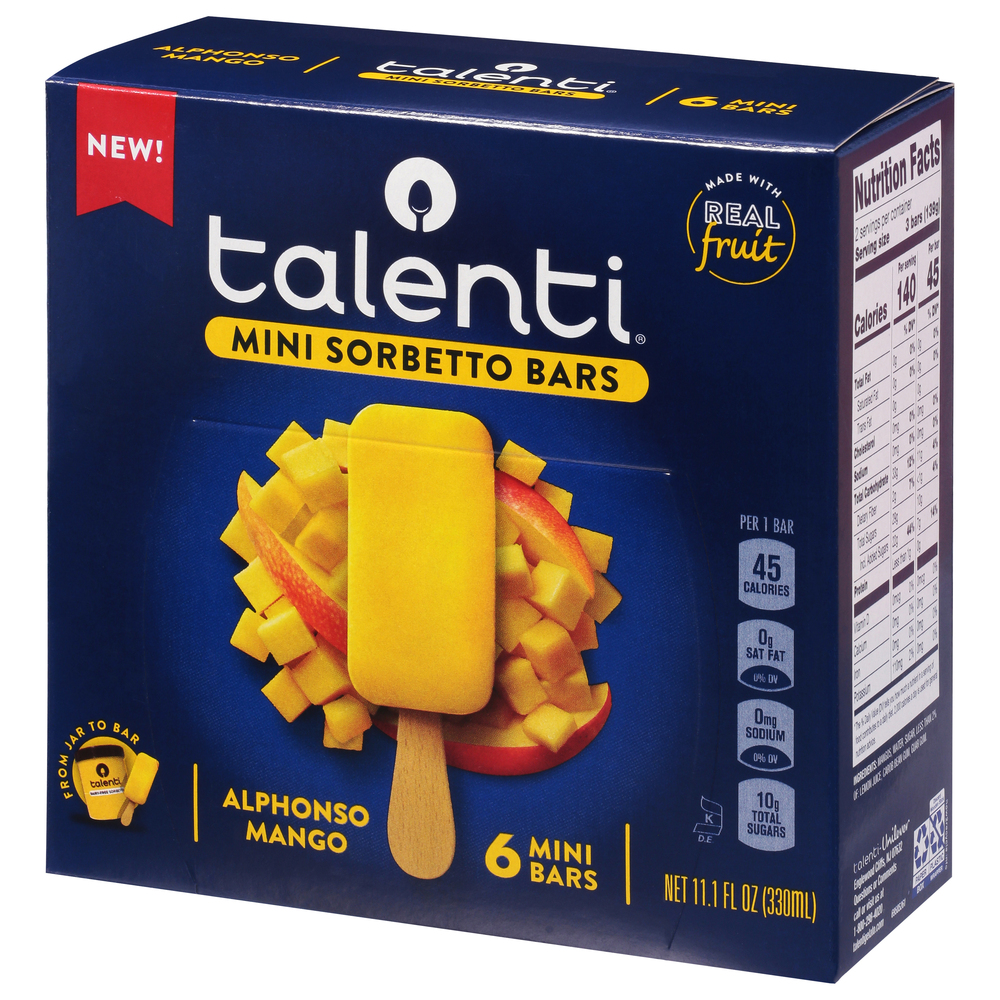 Talenti Sorbetto Bars, Alphonso Mango, Mini-Front-Right-Elevated