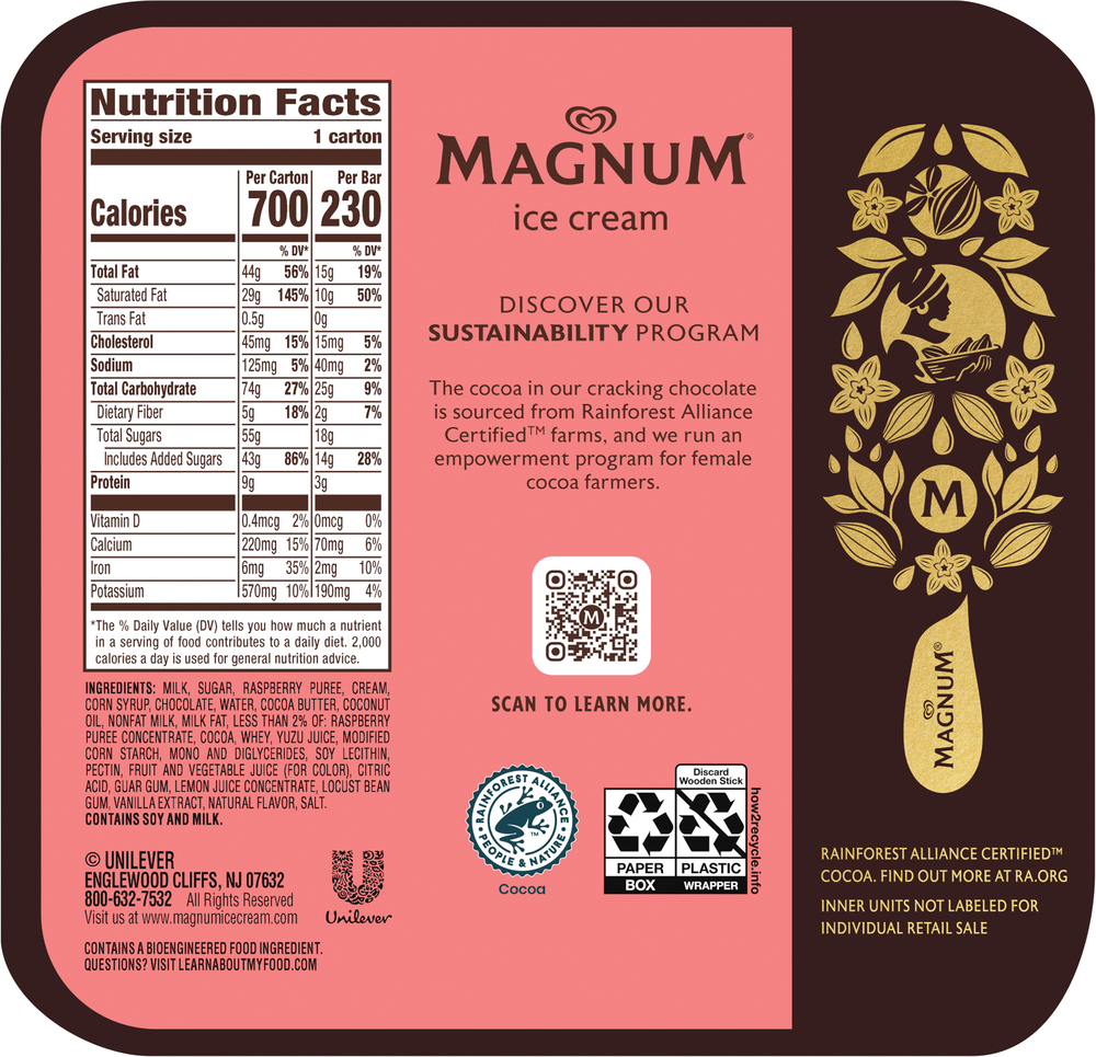 Magnum Ice Cream Bars, Double Raspberry, 3 Pack-Planogram-Back