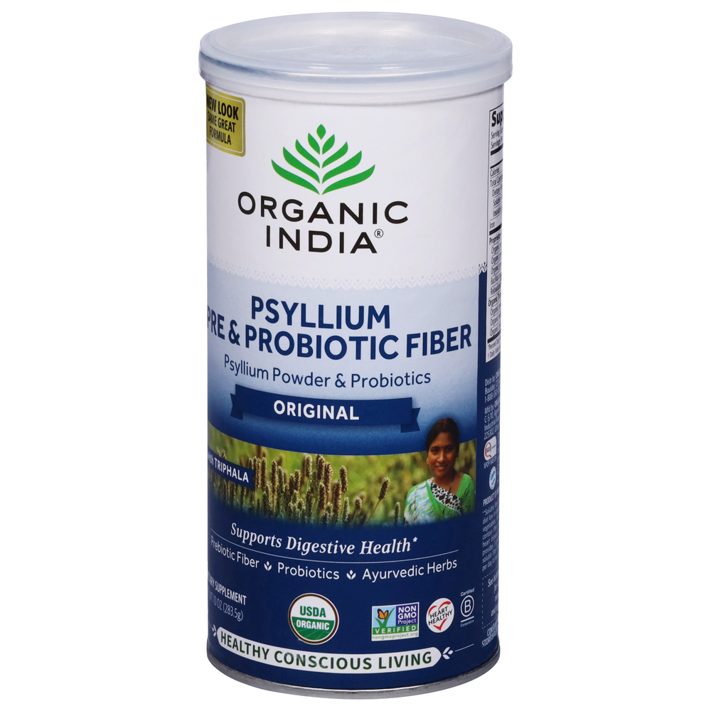 Organic India Psyllium Pre & Probiotic Fiber, Original-Front-Right-Elevated