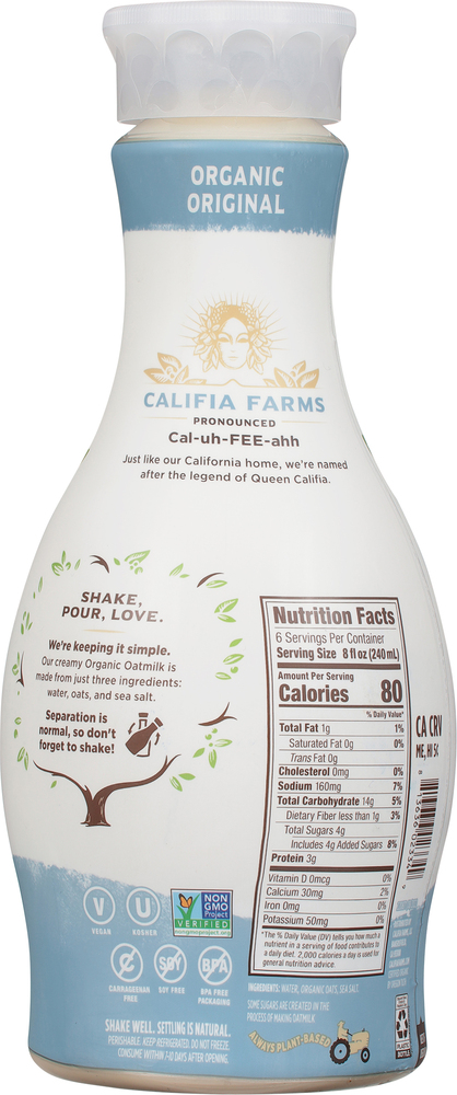 Califia Farms Oatmilk, Organic, Original-Planogram-Back