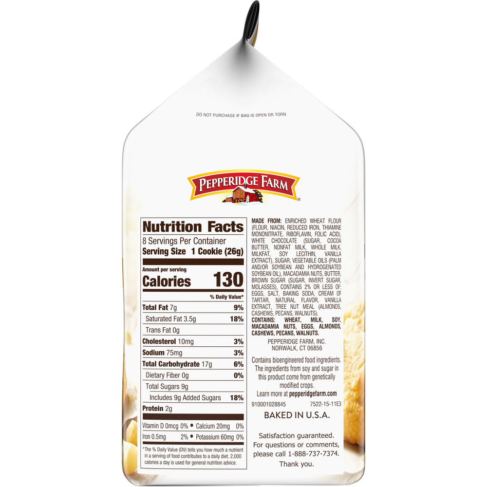 Pepperidge Farm Tahoe Cookies, Crispy, White Chocolate Macadamia ...