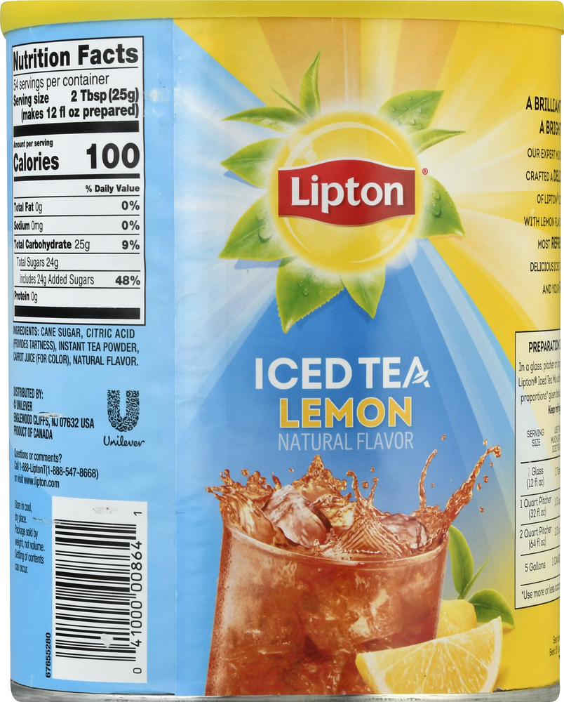 Lipton Iced Tea Mix, Sweetened, Lemon-Planogram-Back