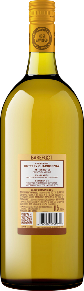 Barefoot Cellars Buttery Chardonnay White Wine 1.5L Bottle-Planogram-Back