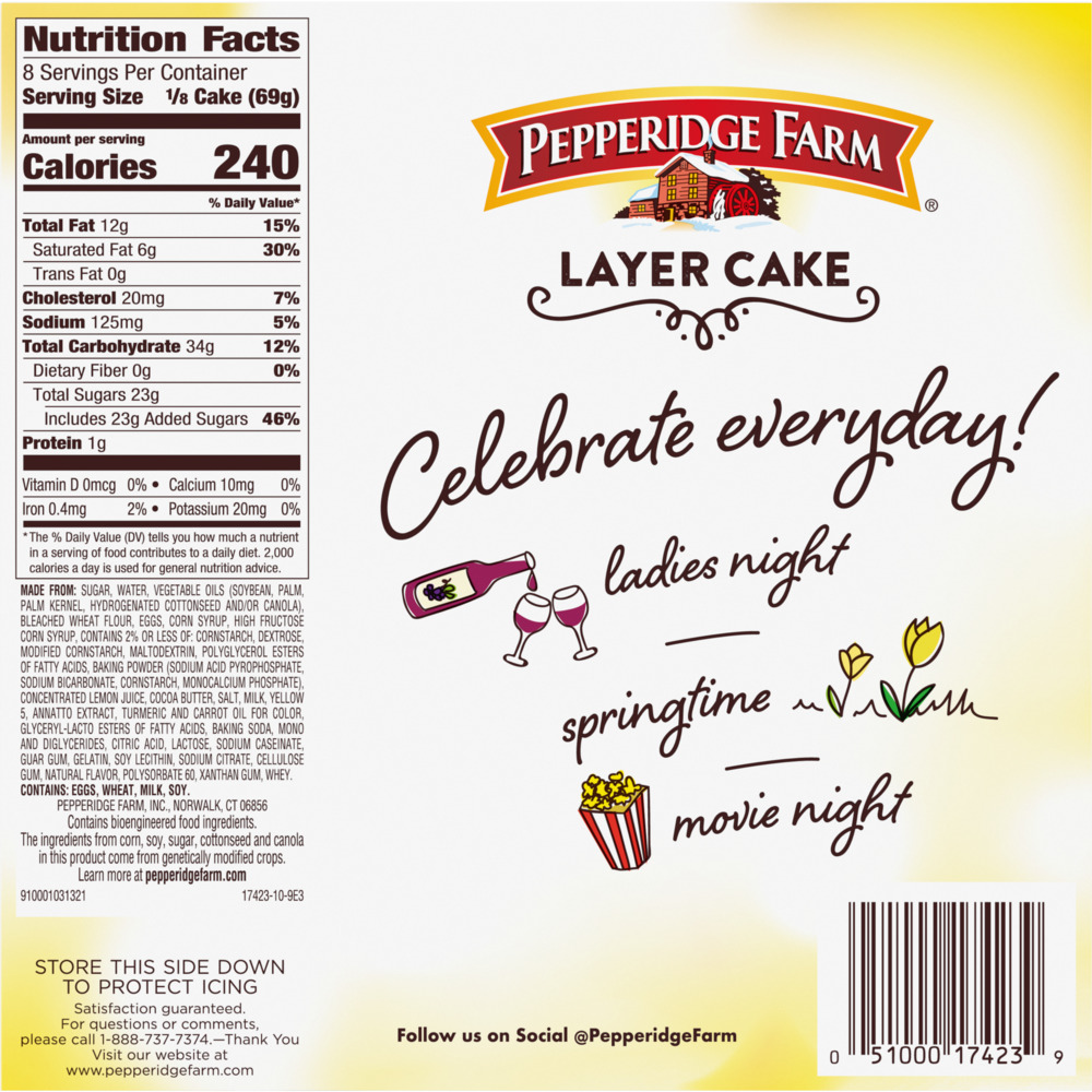 Pepperidge Farm® Snowball Frozen Lemon Layer Cake-Planogram-Back