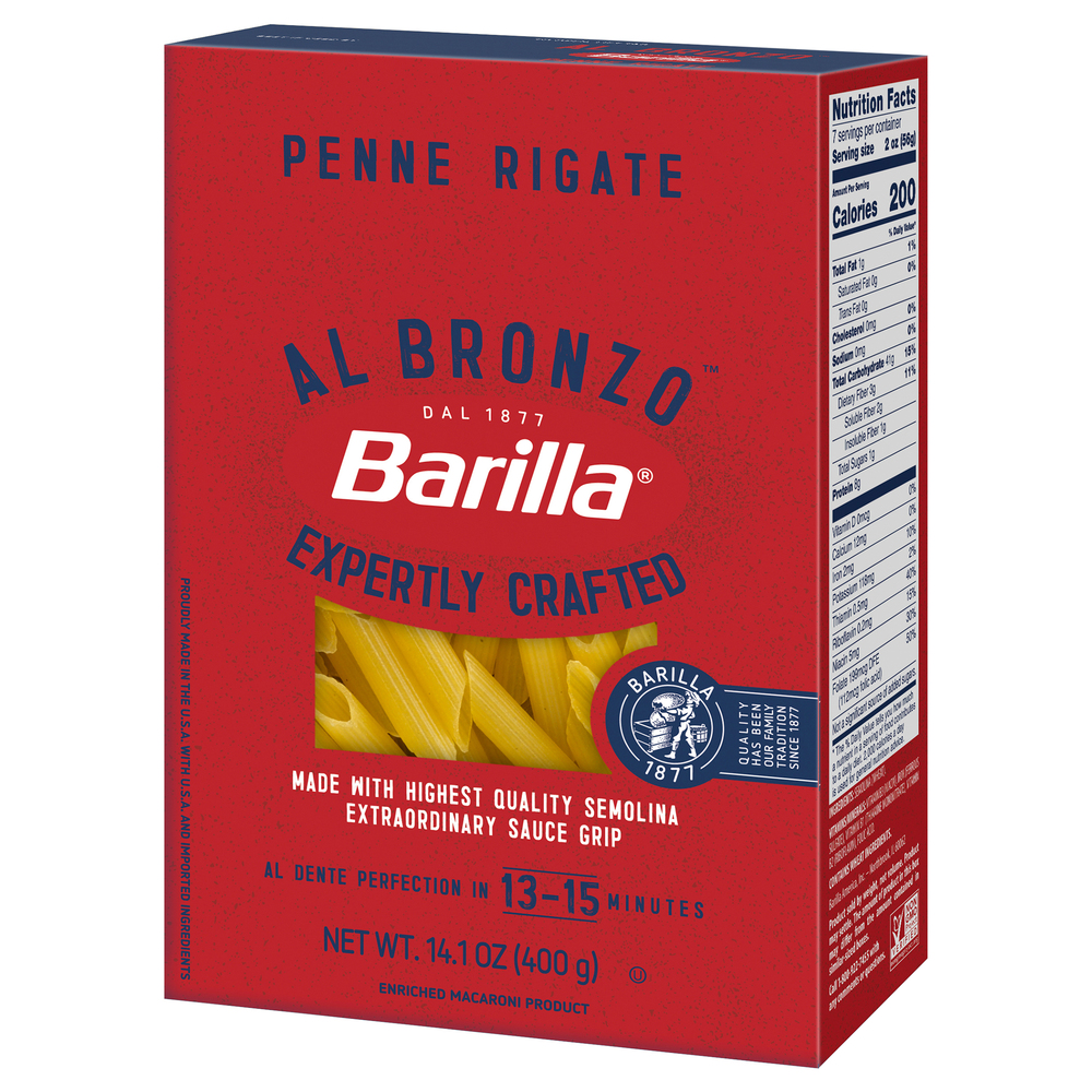 Barilla Al Bronzo Penne Rigate Pasta-Front-Right-Elevated
