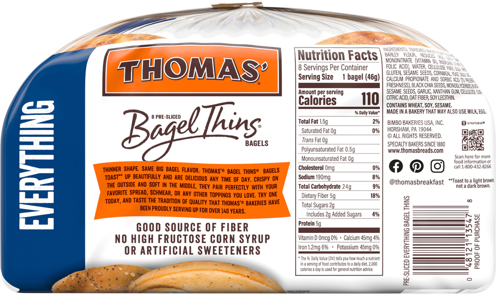 Thomas' Bagel Thins Bagels, Pre-Sliced, Everything-Planogram-Back