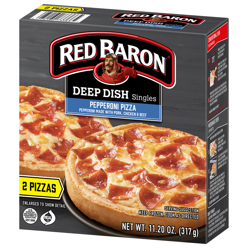 Red Baron Pizza, Pepperoni, Deep Dish, Singles-Front-Right-Elevated