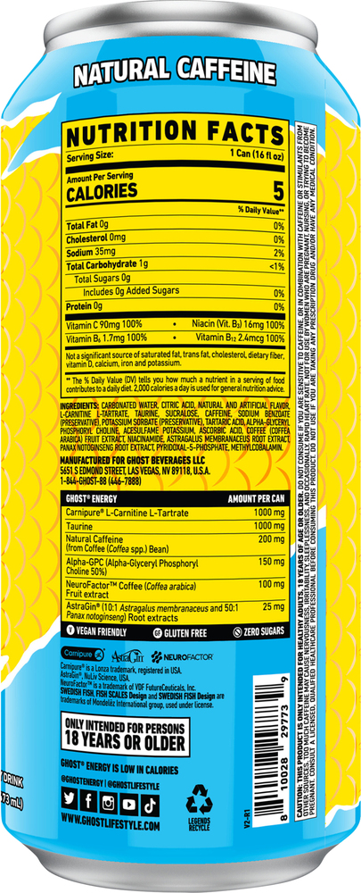 Ghost Ghost Energy Drink, Zero Sugar, Swedish Fish-Planogram-Back