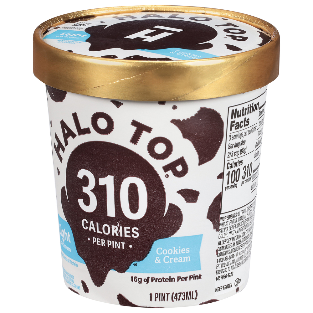 Halo Top Ice Cream, Light, Cookies & Cream-Front-Right-Elevated