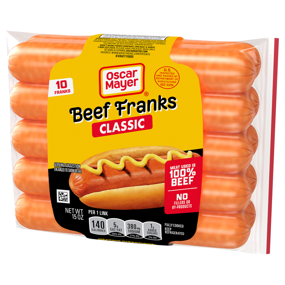 Oscar Mayer Franks, Beef, Classic-Front-Right-Elevated