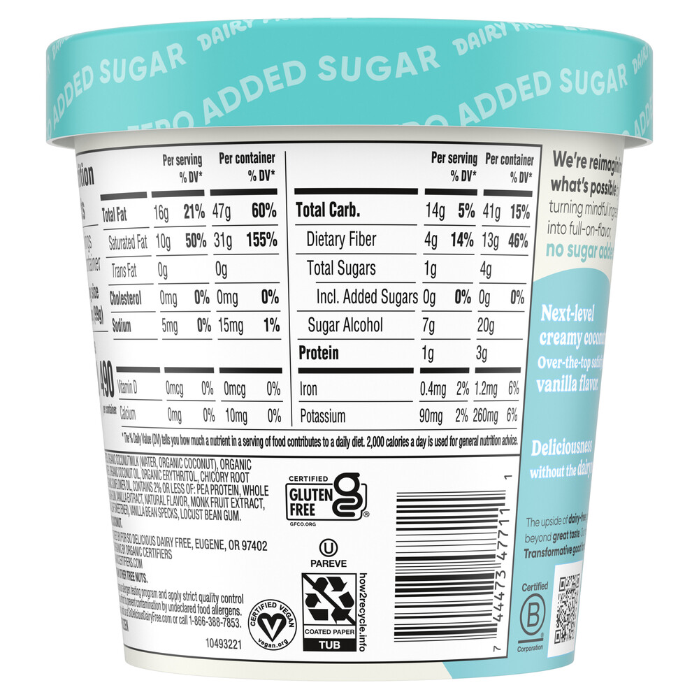 So Delicious Dairy Free Frozen Dessert, Non-Dairy, Vanilla Bean ...