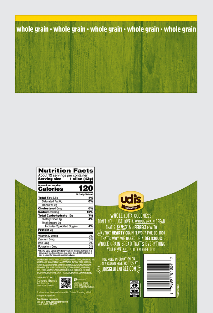 Udi's Sandwich Bread, Gluten Free, Whole Grain-Planogram-Back