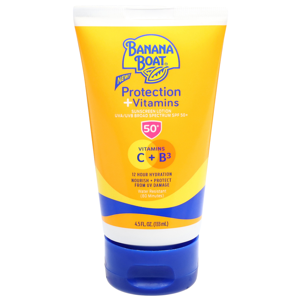 Banana Boat Sunscreen Lotion, Protection + Vitamins, Broad Spectrum SPF ...