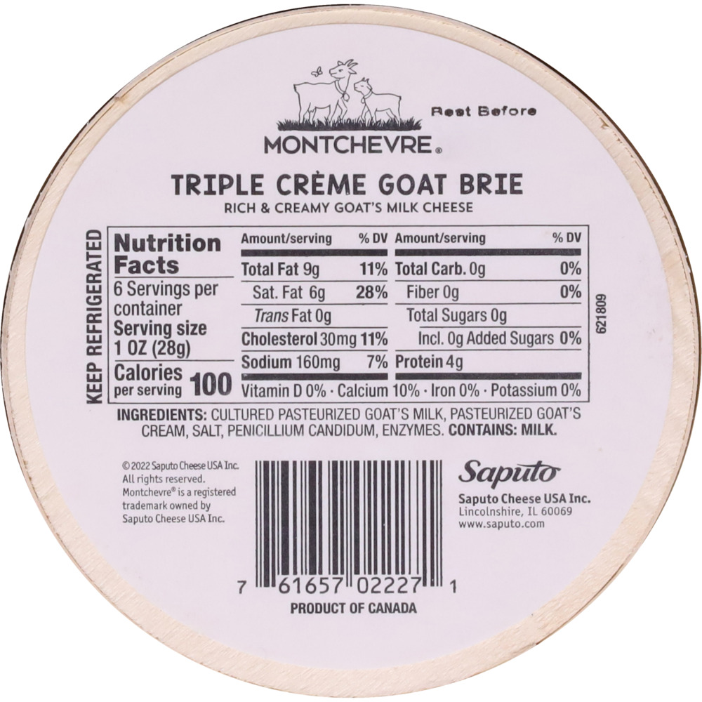 Montchevre Milk Cheese, Triple Creme Goat Brie-Planogram-Back