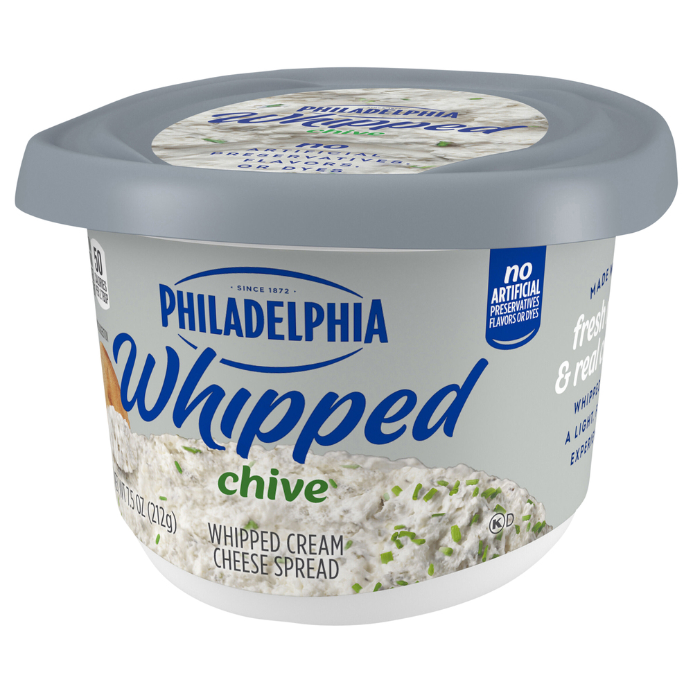 Philadelphia Cream Cheese Spread, Chive, Whipped-Front-Right-Elevated
