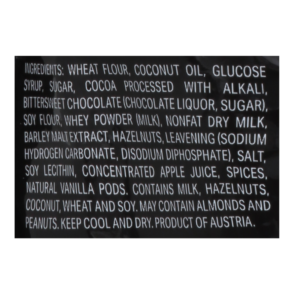 Loacker Quadratini Wafer Cookies, Dark Chocolate, Bite Size-Ingredients