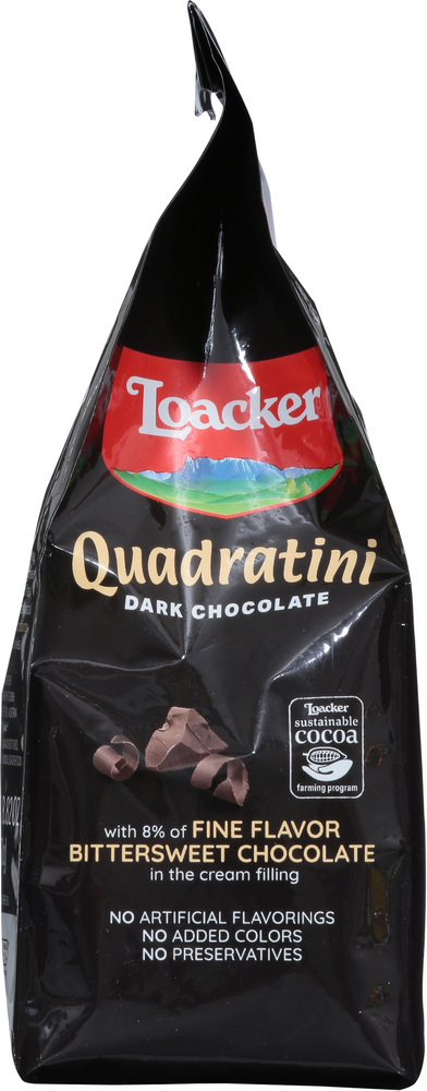 Loacker Quadratini Wafer Cookies, Dark Chocolate, Bite Size-Planogram-Left