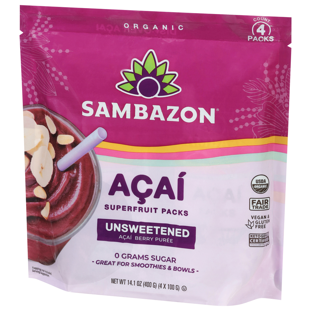 Sambazon Acai Superfruit Packs, Pure Unsweetened, Pure Acai Berry-Front ...