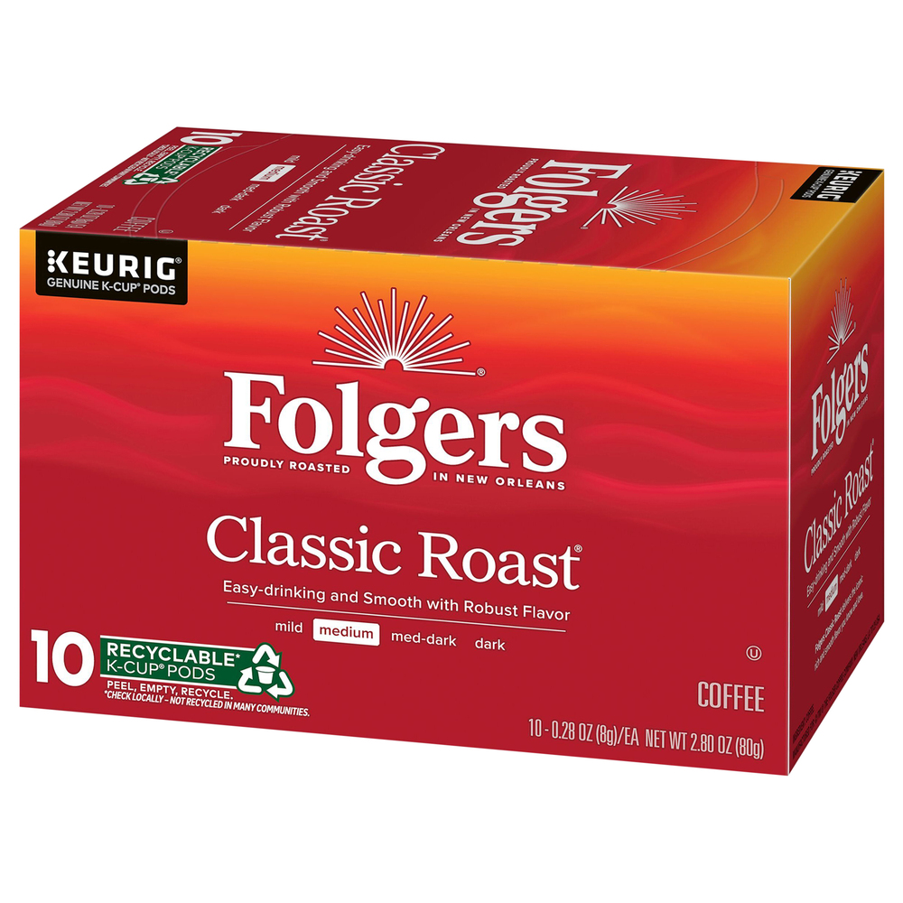 Folgers Coffee, Medium, Classic Roast, K-Cup Pods-Front-Right-Elevated