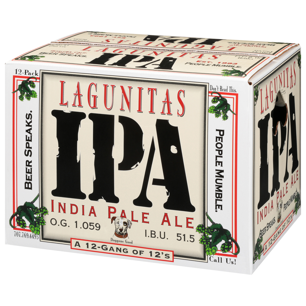 Lagunitas IPA 12 Pack, 12 fl. oz. Bottles-Front-Right-Elevated