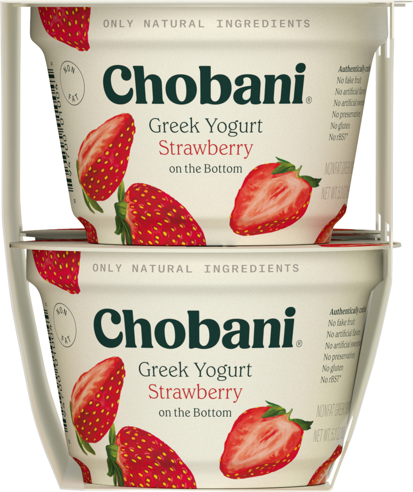 Chobani Yogurt, Greek, Nonfat, Strawberry on the Bottom, 4 Value Pack ...