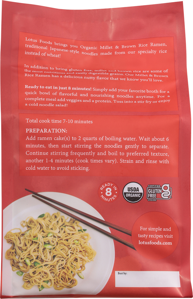 Lotus Foods Rice Ramen, Organic, Millet & Brown-Planogram-Back