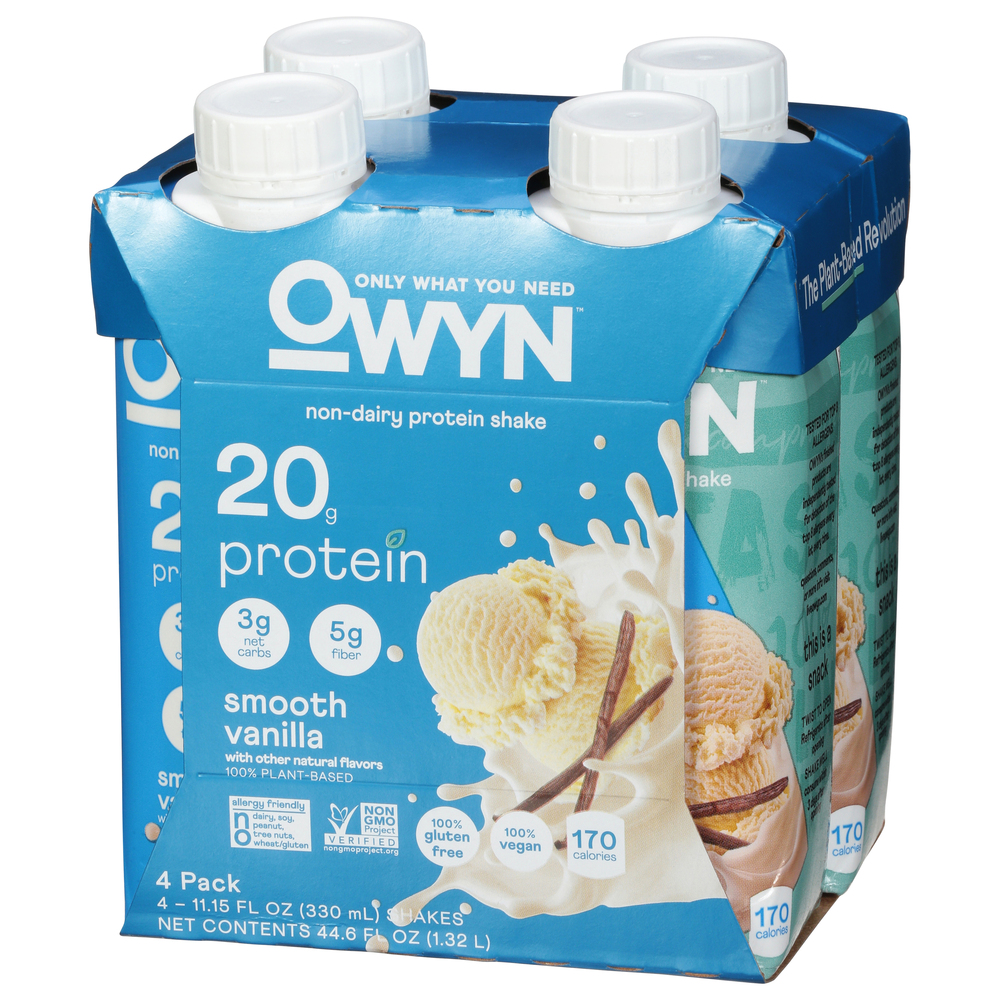 OWYN Protein Shake, Smooth Vanilla, Non-Dairy, 4 Pack-Front-Right-Elevated