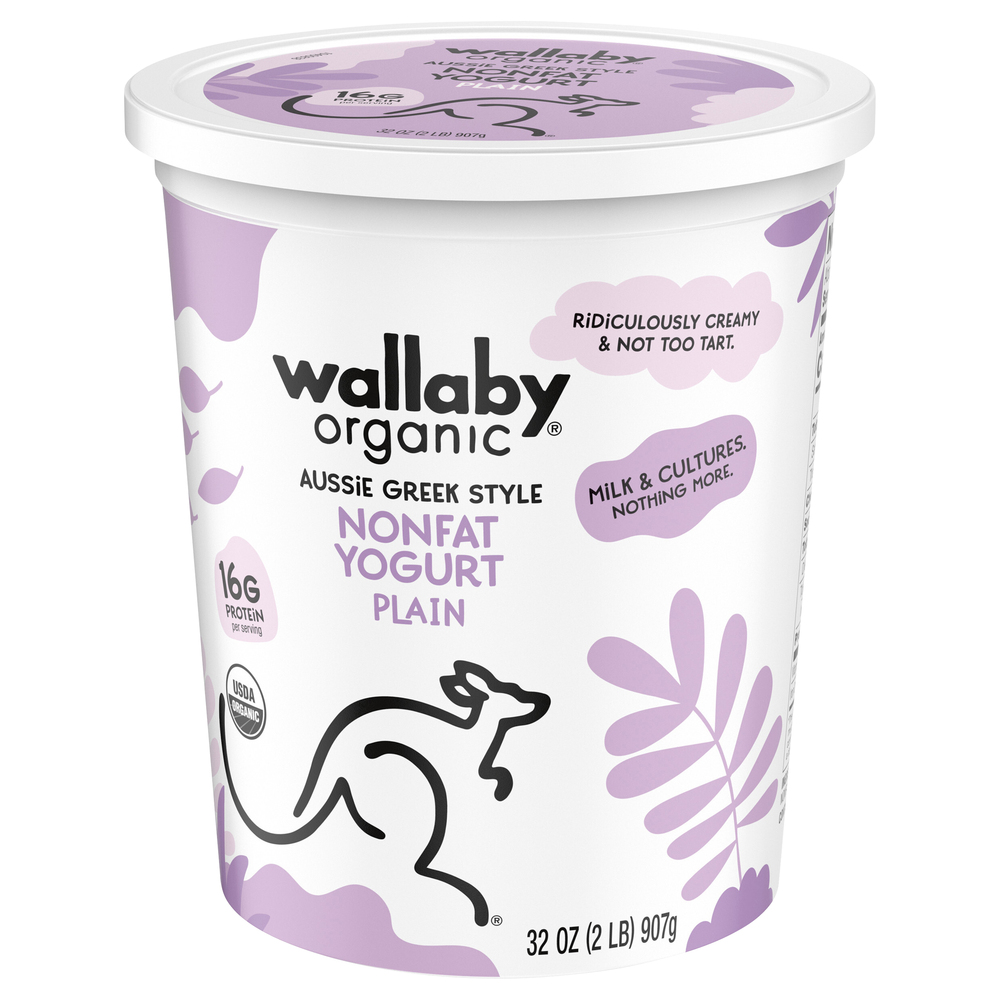 Wallaby Organic Yogurt, Nonfat, Plain, Aussie Greek Style-Front-Right ...