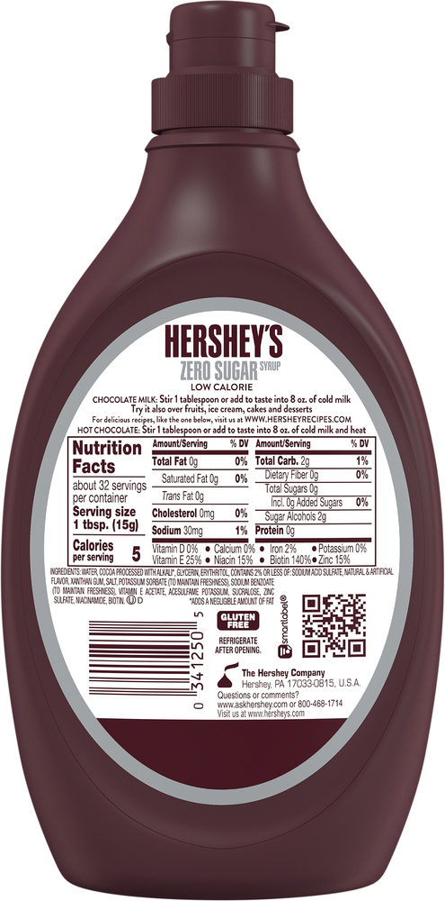 Hershey's Zero Sugar Genuine Chocolate Flavor Syrup-Planogram-Back