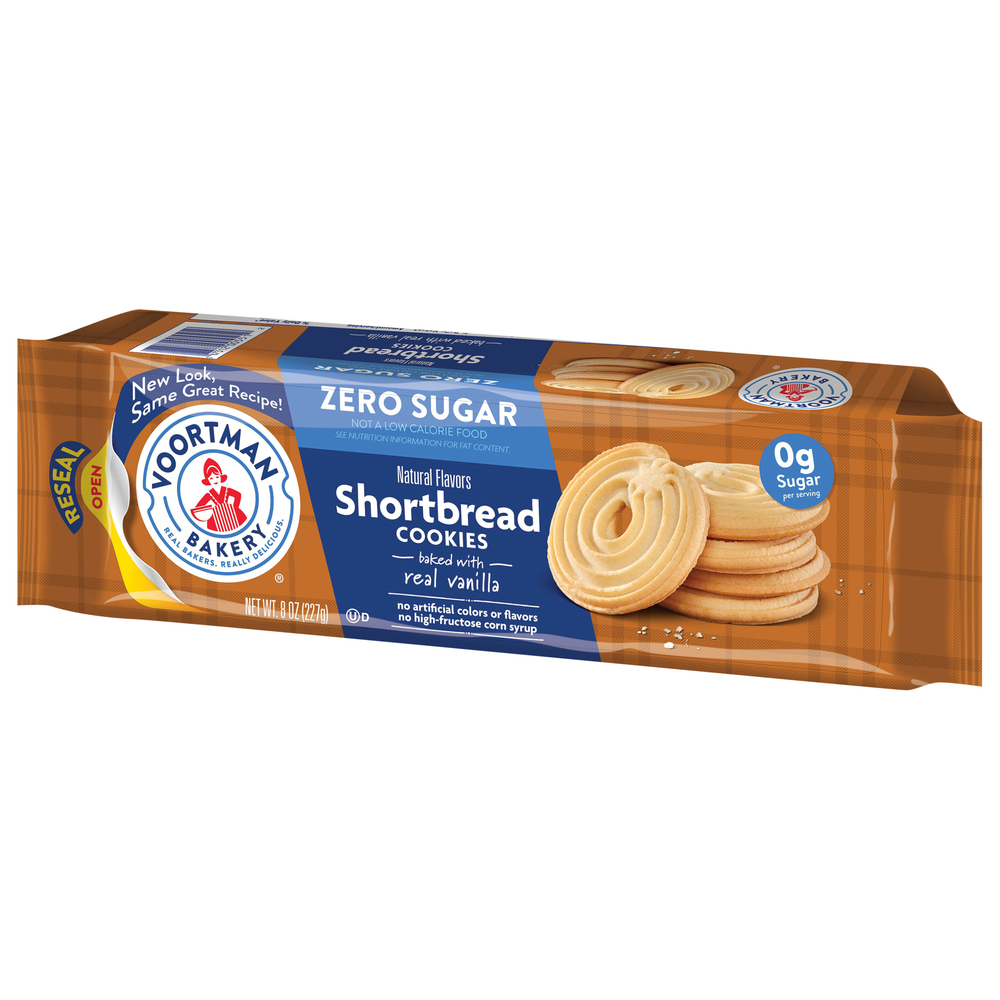 Voortman Bakery Cookies, Zero Sugar, Shortbread-Front-Right-Elevated