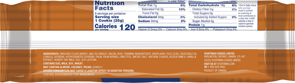 Voortman Bakery Cookies, Zero Sugar, Shortbread-Planogram-Back