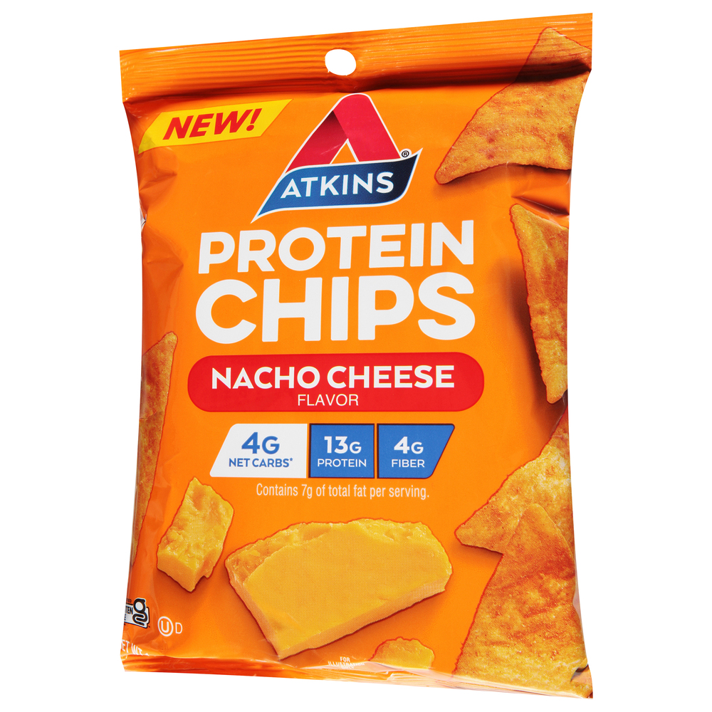 Atkins Protein Chips, Nacho Cheese-Front-Right-Elevated