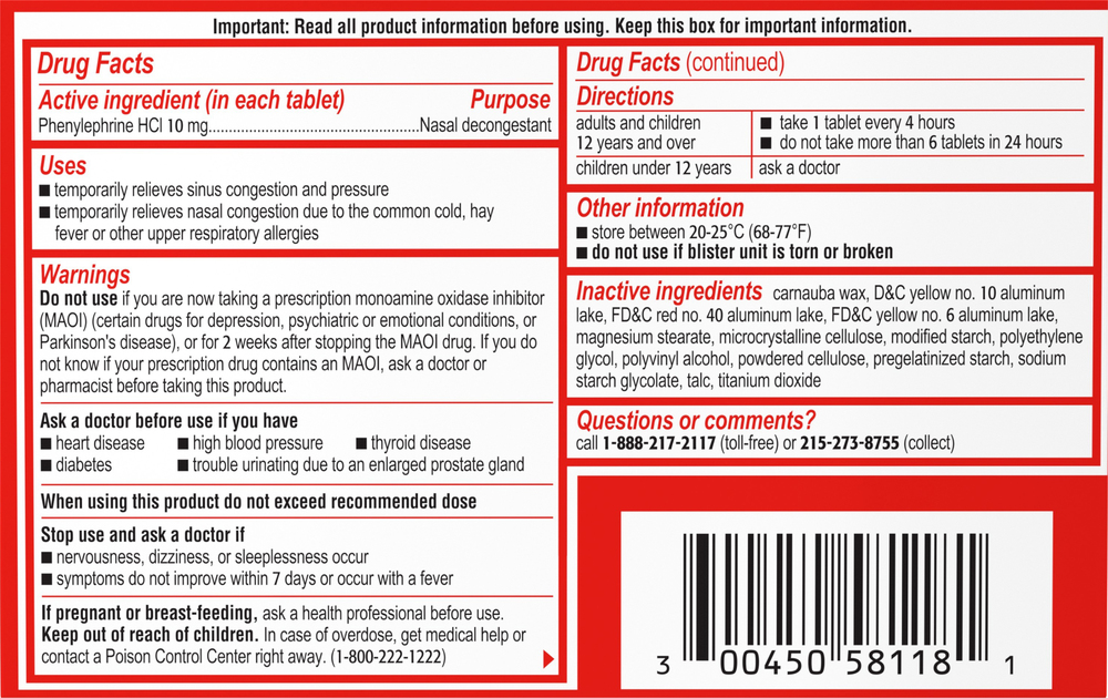 Sudafed PE Sinus Congestion, Maximum Strength, 10 mg, Non-Drowsy ...