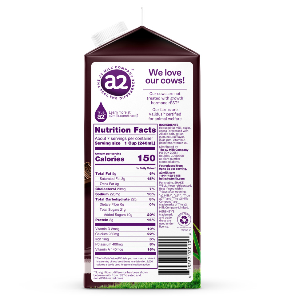 Chocolate Milk Nutrition Label HERSHEY'S A2 Milk® Chocolate Milk, 59