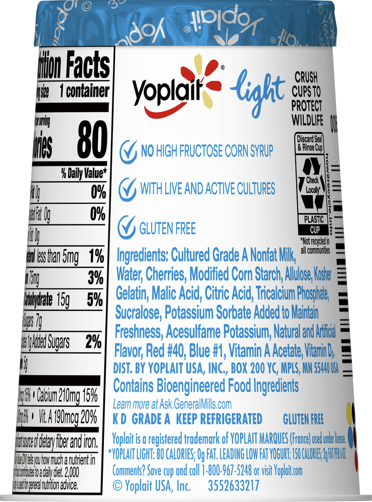Yoplait Light Yogurt, Fat Free, Cherry-Planogram-Back