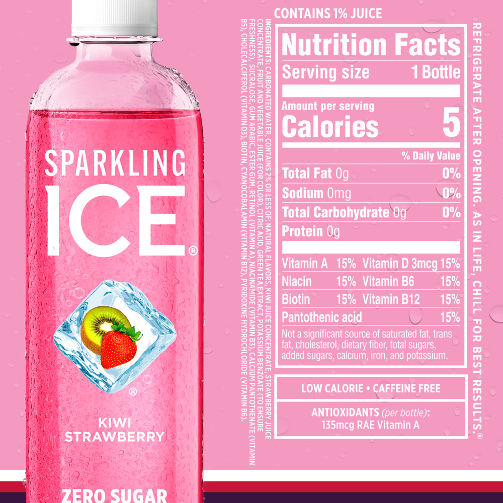 Sparkling Ice Sparkling Water, Flavored, Zero Sugar, 4 Flavors, 12 Pack-Planogram-Back
