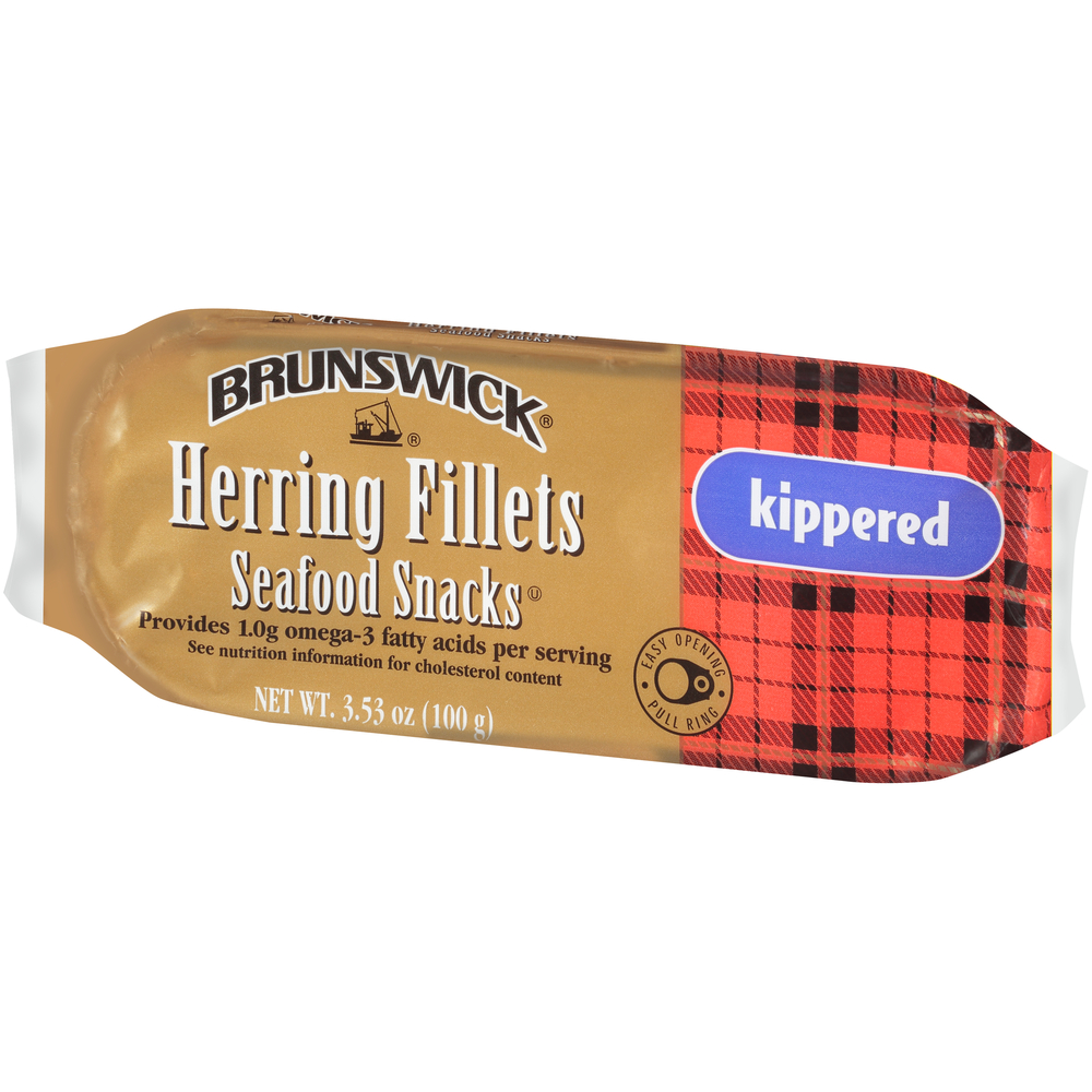 Brunswick Kippered Herring Fillets Seafood Snacks-Front-Right-Elevated