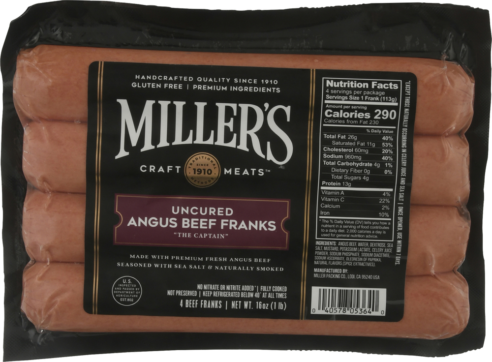 Miller's Angus Beef Franks, Uncured-Main