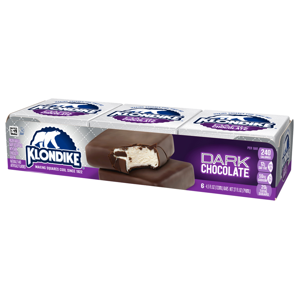 Klondike Frozen Dairy Dessert Bars, Dark Chocolate-Front-Right-Elevated