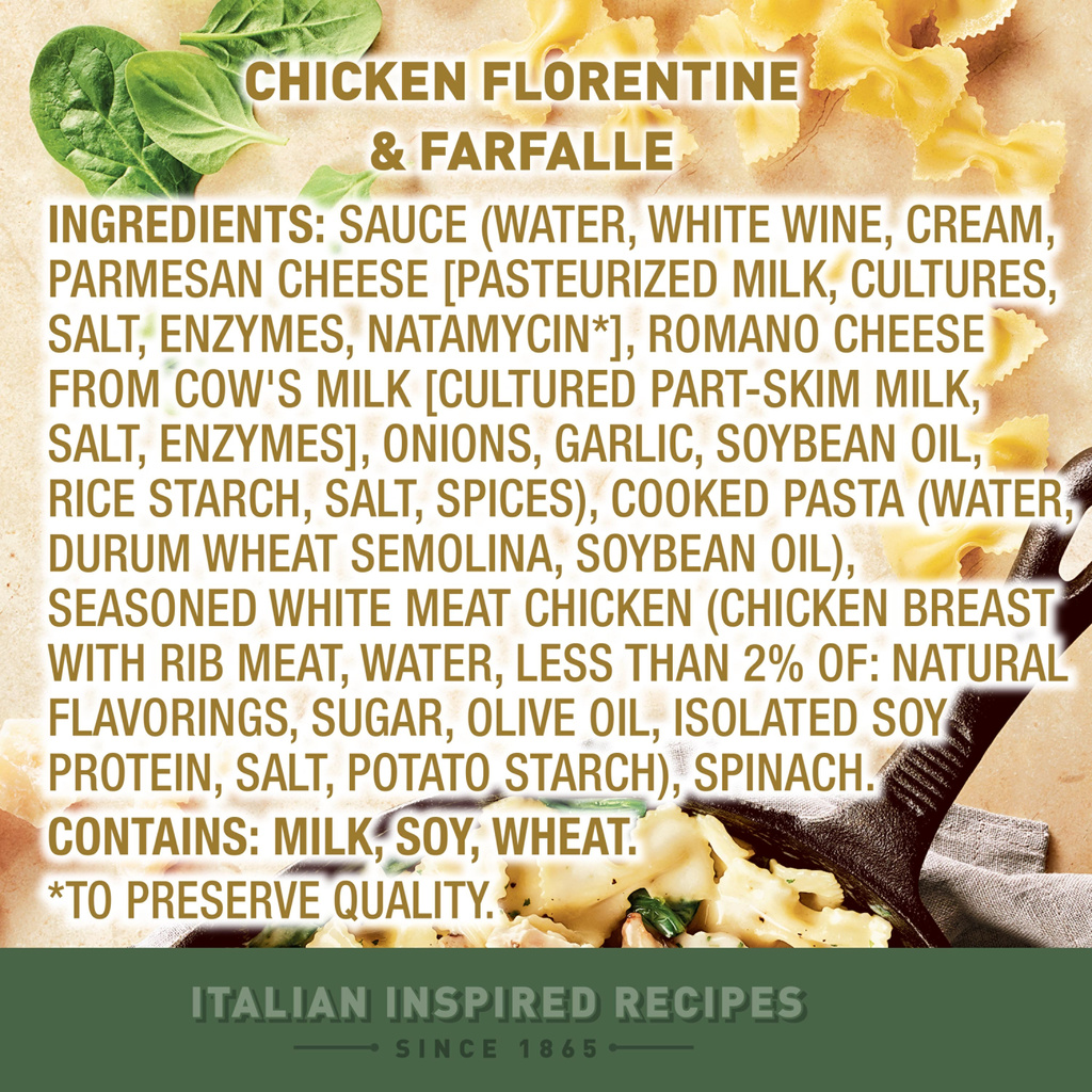 Bertolli Chicken Florentine & Farfalle-Ingredients