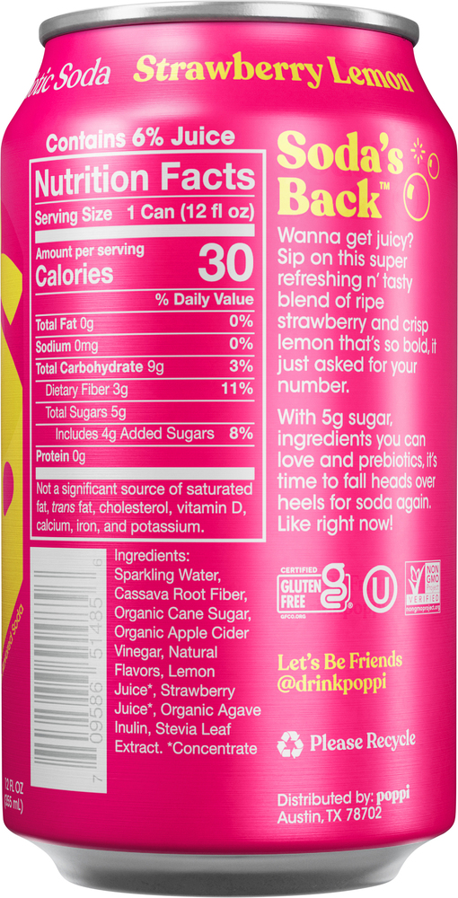 Poppi Prebiotic Soda, Strawberry Lemon-Planogram-Back