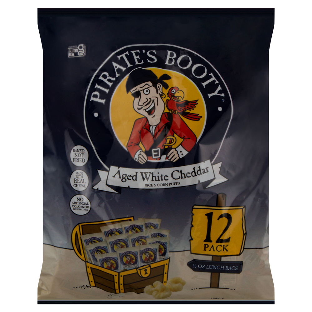 Pirate's Booty Rice & Corn Puffs, Aged White Cheddar, 12 Pack-Main