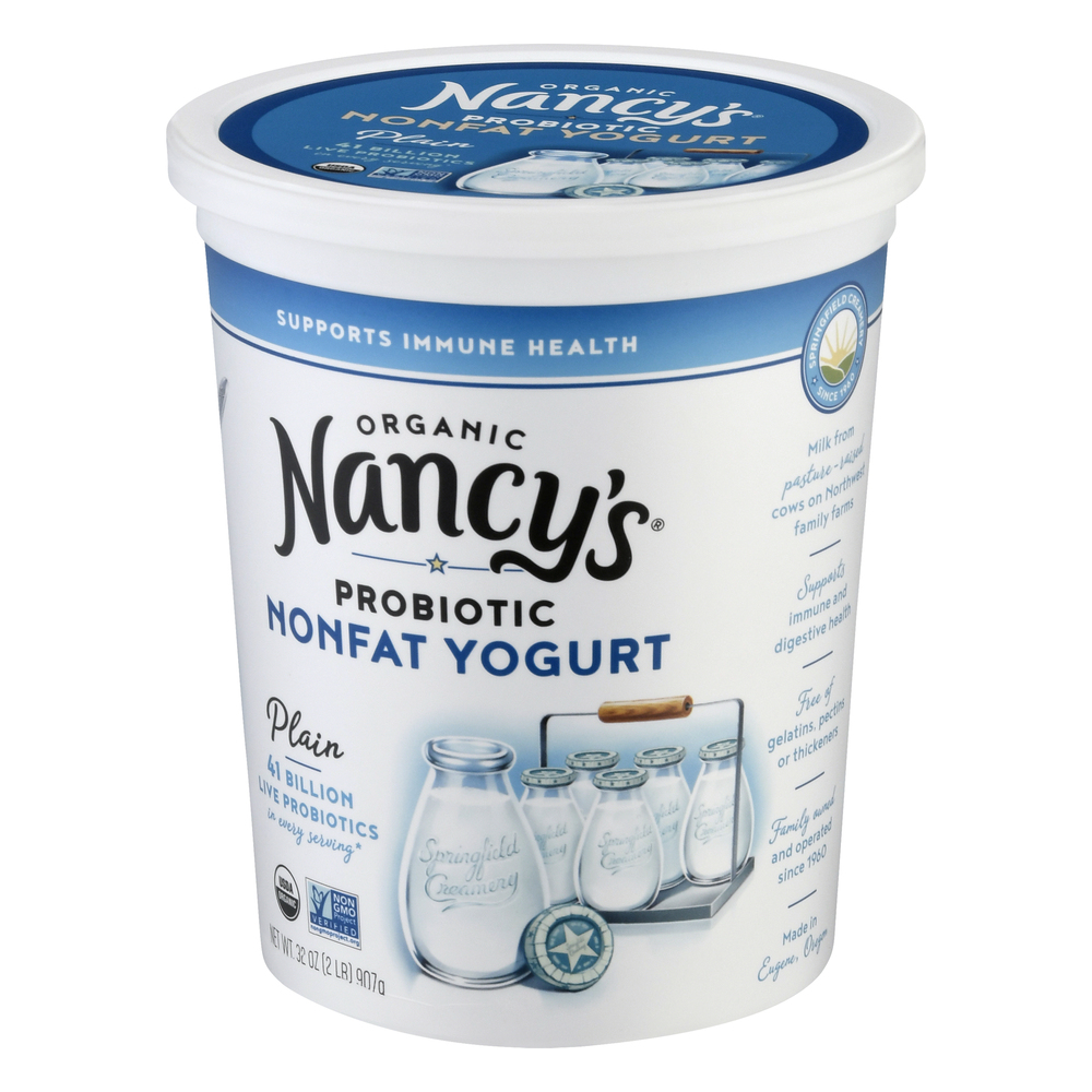 Nancys Probiotic Yogurt, Nonfat, Organic, Plain-Front-Right-Elevated