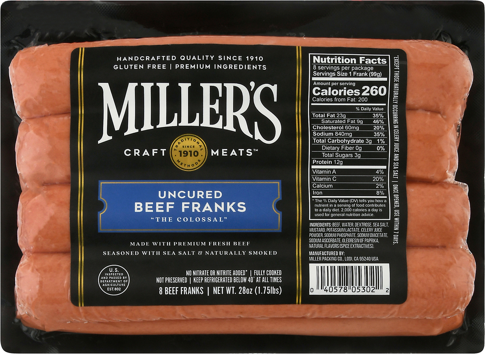 Miller's Beef Franks, Uncured-Main