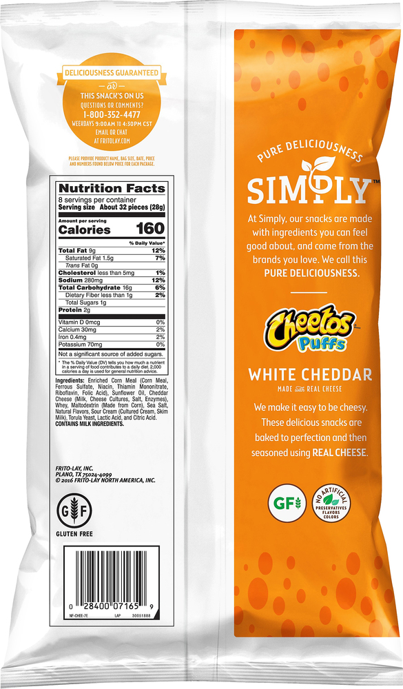 Simply Cheetos Cheese Flavored Snacks, White Cheddar, Puffs-Planogram-Back