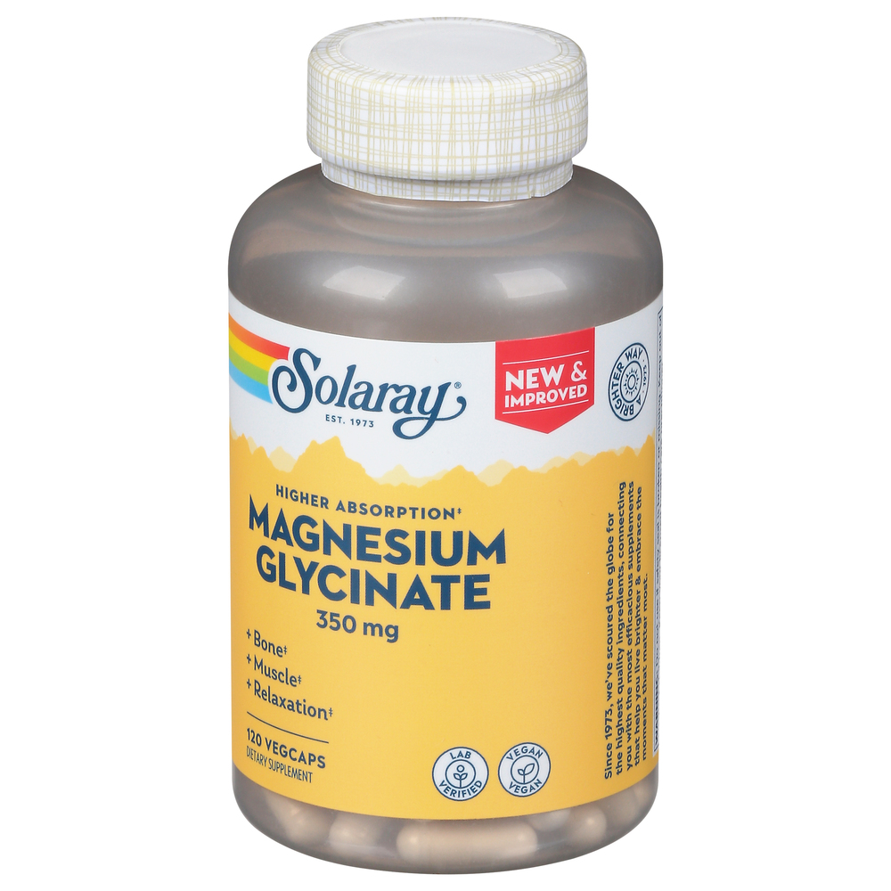 Solaray Magnesium Glycinate, 350 mg, Vegcaps-Front-Right-Elevated