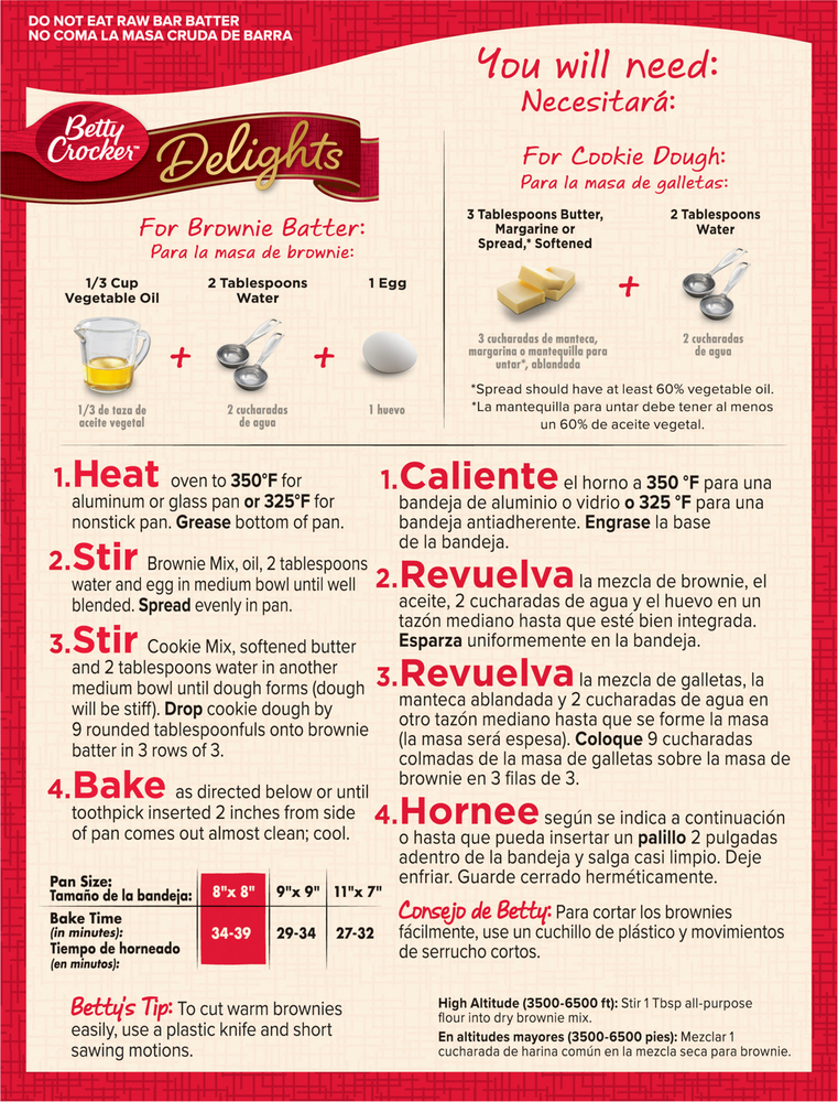 Betty Crocker Delights Bars Mix, Cookie Brownie-Planogram-Back